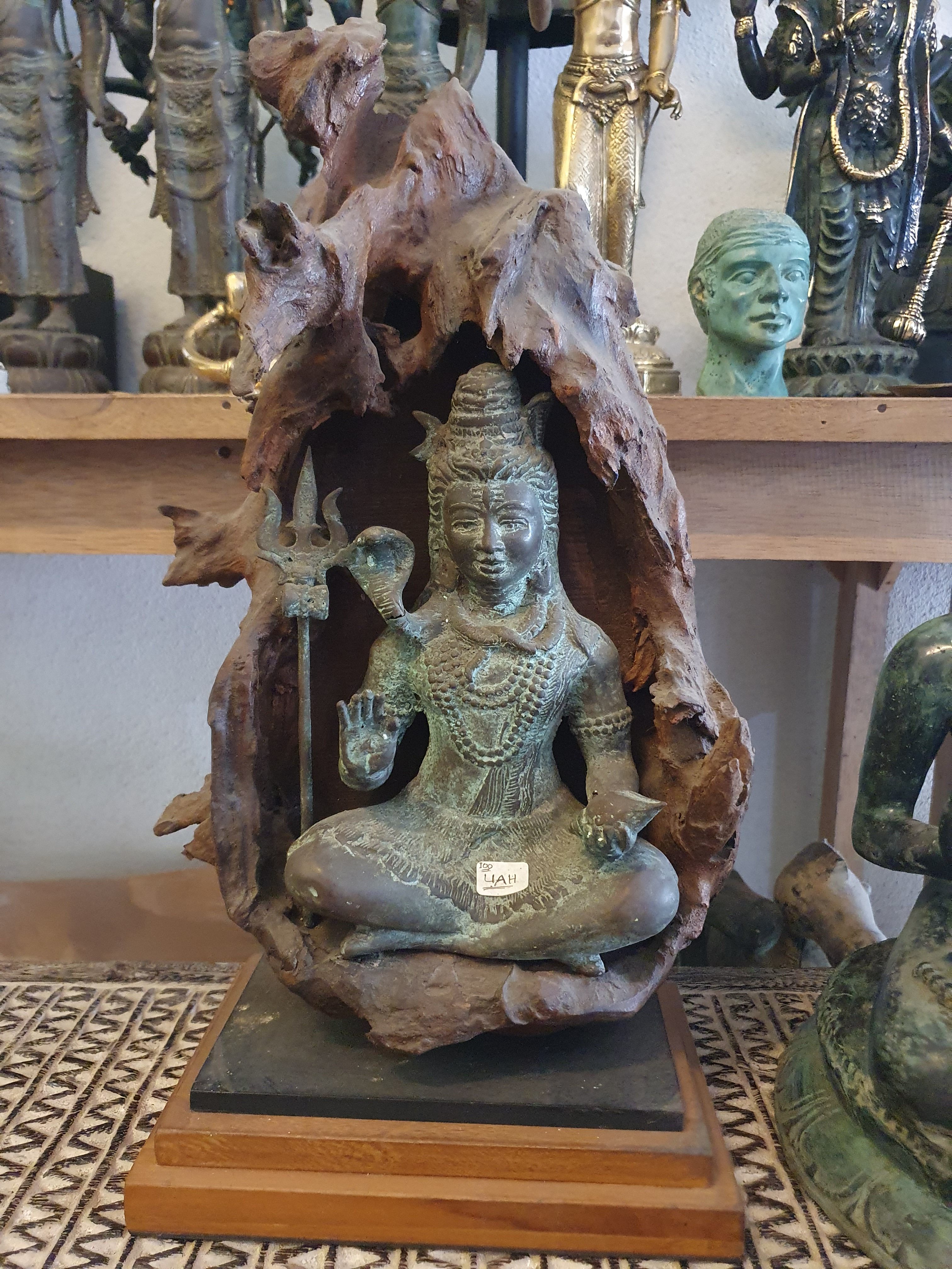 Hindoe God Shiva Beeld Brons met houten voet | Lotus Art